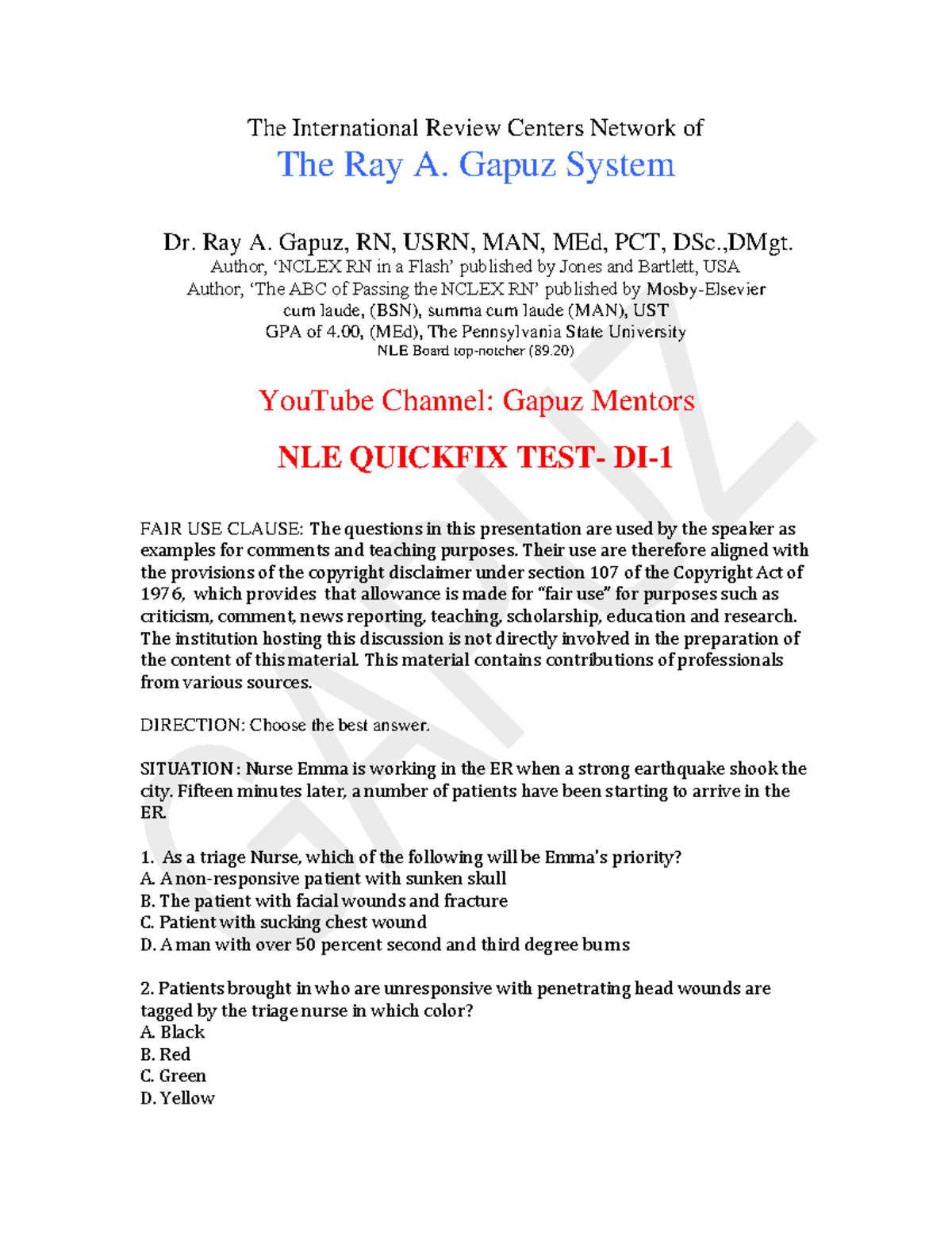 Leadership and Management Practice Questions for NLE Review - Studocu