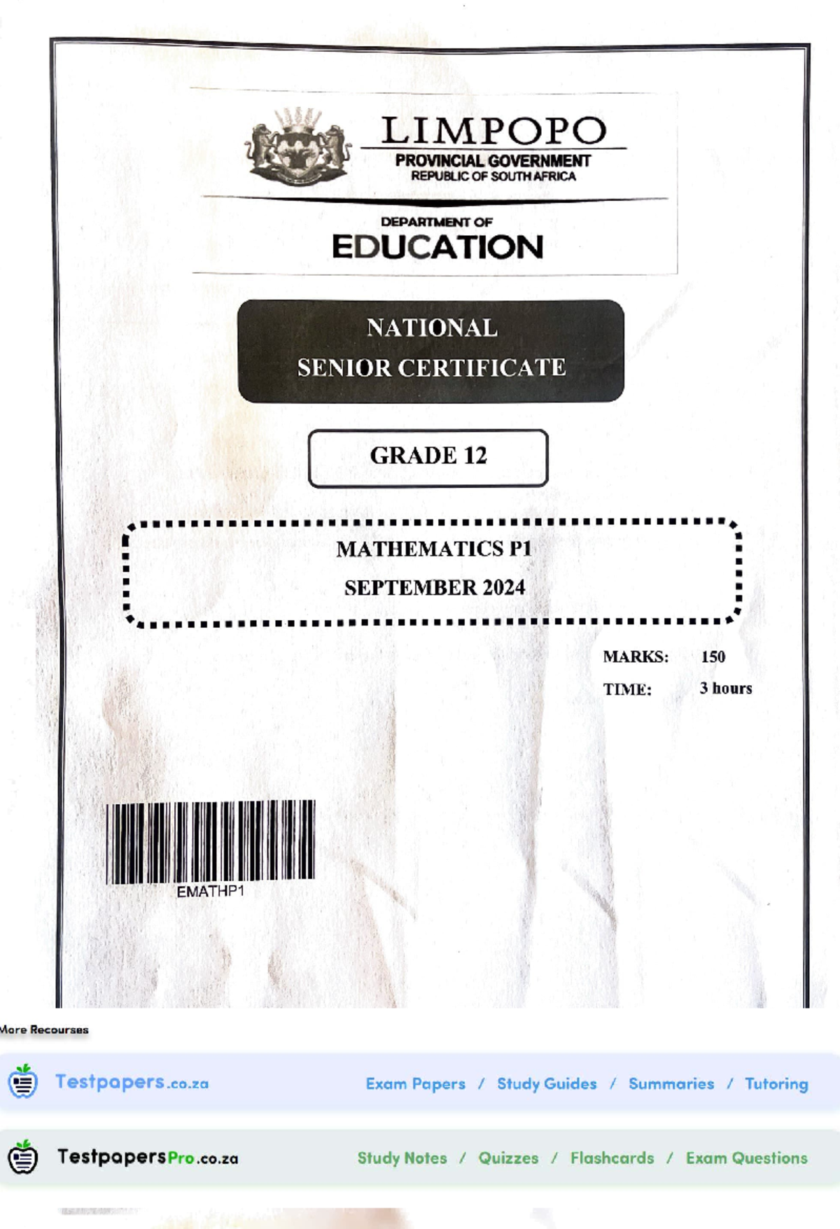 Limpopo Mathematics P1 Final Exam Sept 2024 Grade 12 Question Paper ...