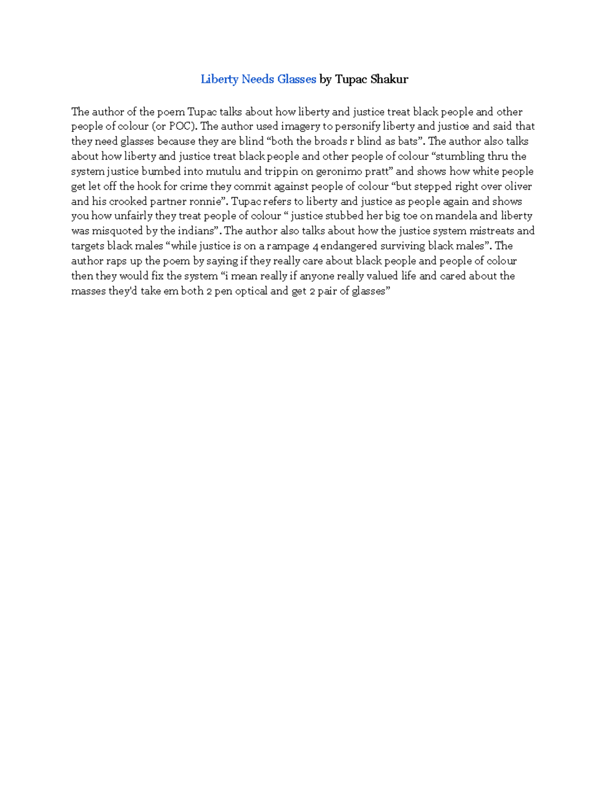 Unit 2 Poetry Activity 1: Imagery & Symbolism in Tupac's "Liberty Needs ...