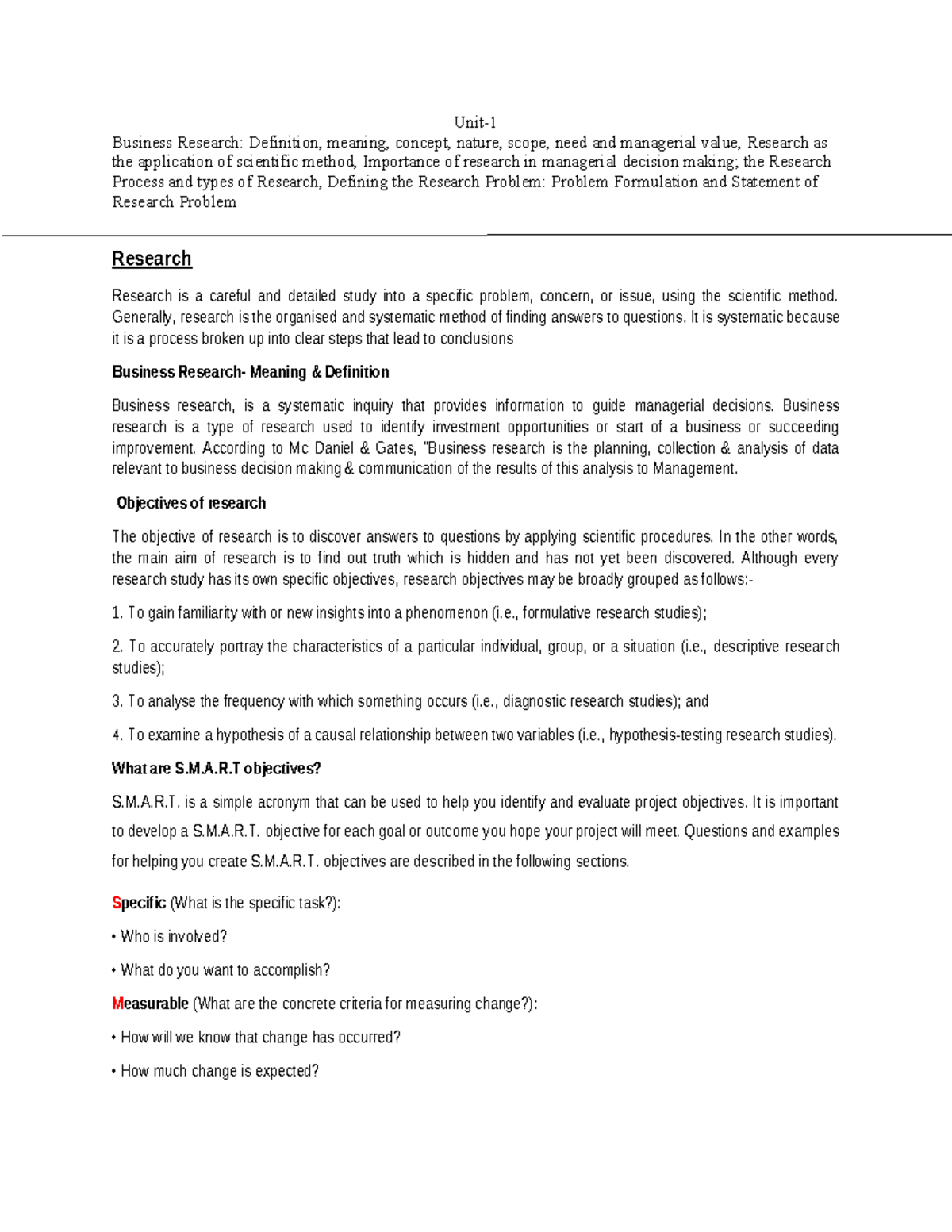 Business Research (Units 1): Concepts, Importance, and Methodologies ...