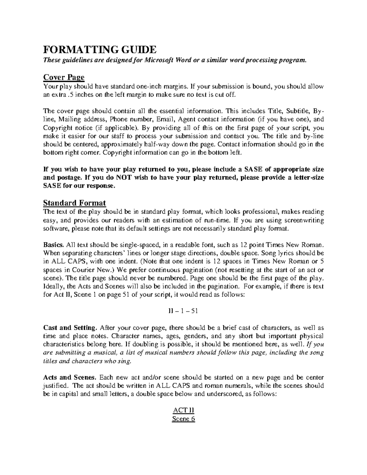 SFI 101: Formatting Guidelines for Play Submissions - Studocu