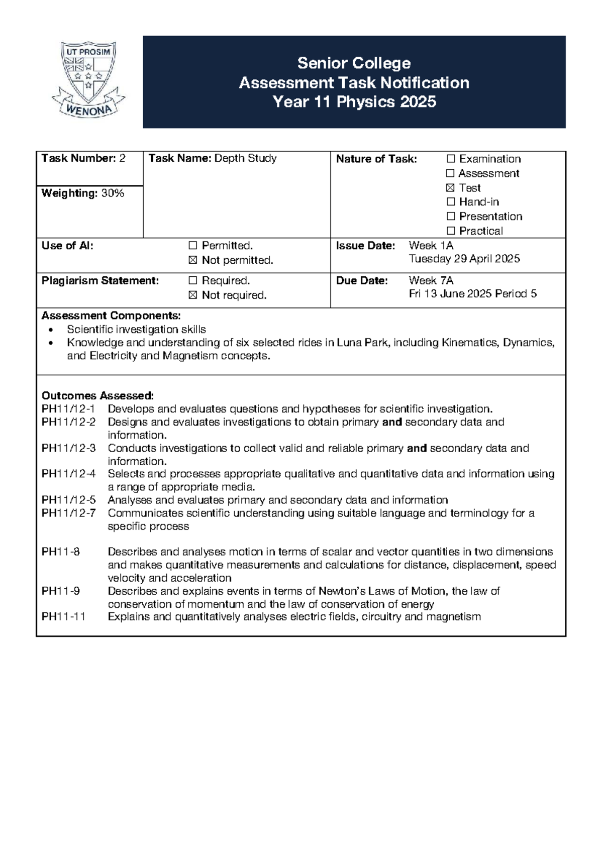 Year 11 Physics Assessment Task 2: Depth Study on Luna Park Rides 2025 ...