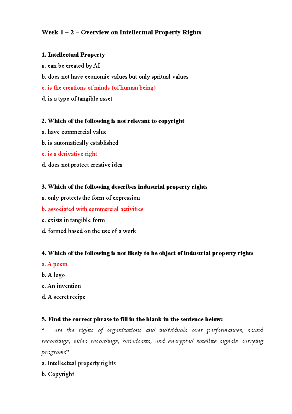 W1+2 - Overview of Intellectual Property Rights and Key Concepts - Studocu