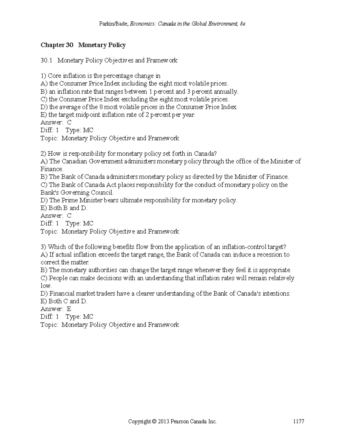 Test Bank: Economics 8e - Chapter 30 Monetary Policy Practice Questions ...