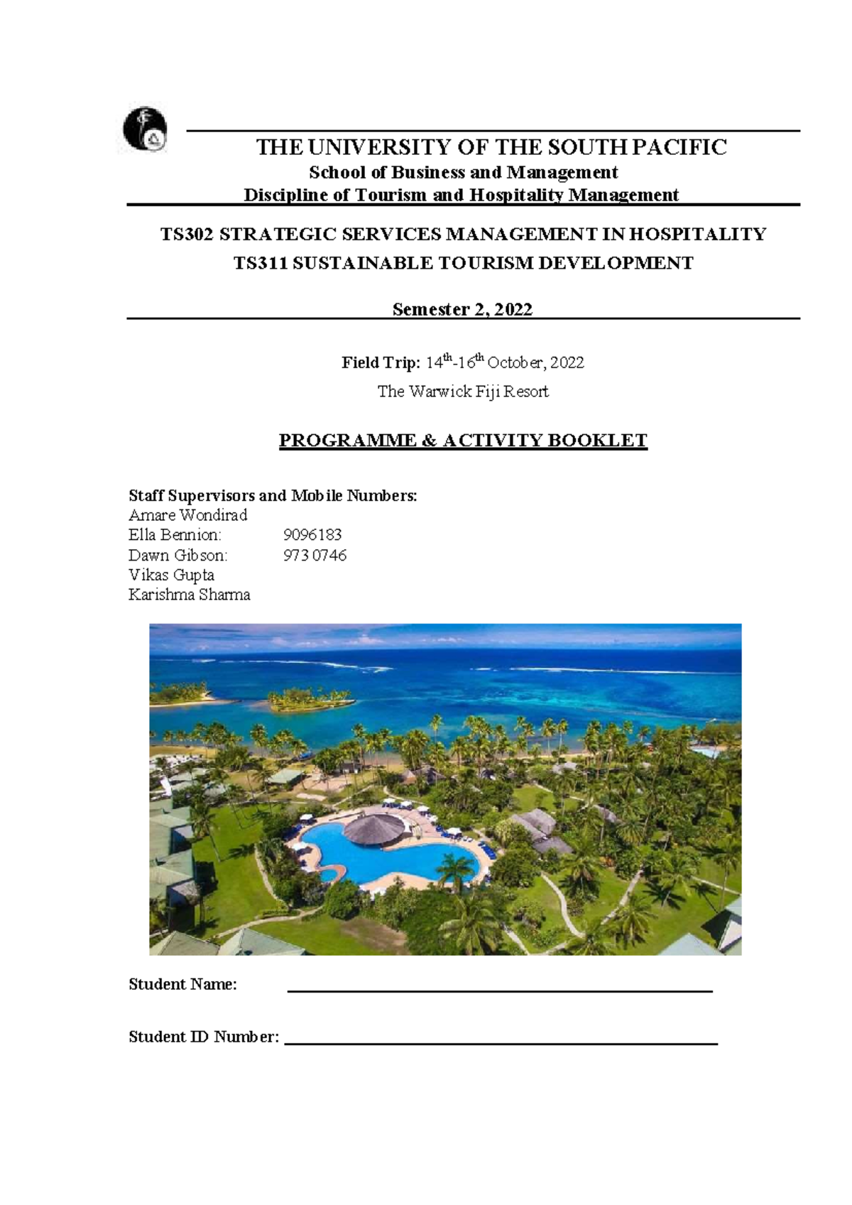 TS302 TS311 Field Trip Activity Booklet - S2 2022 Final Exam Insights ...