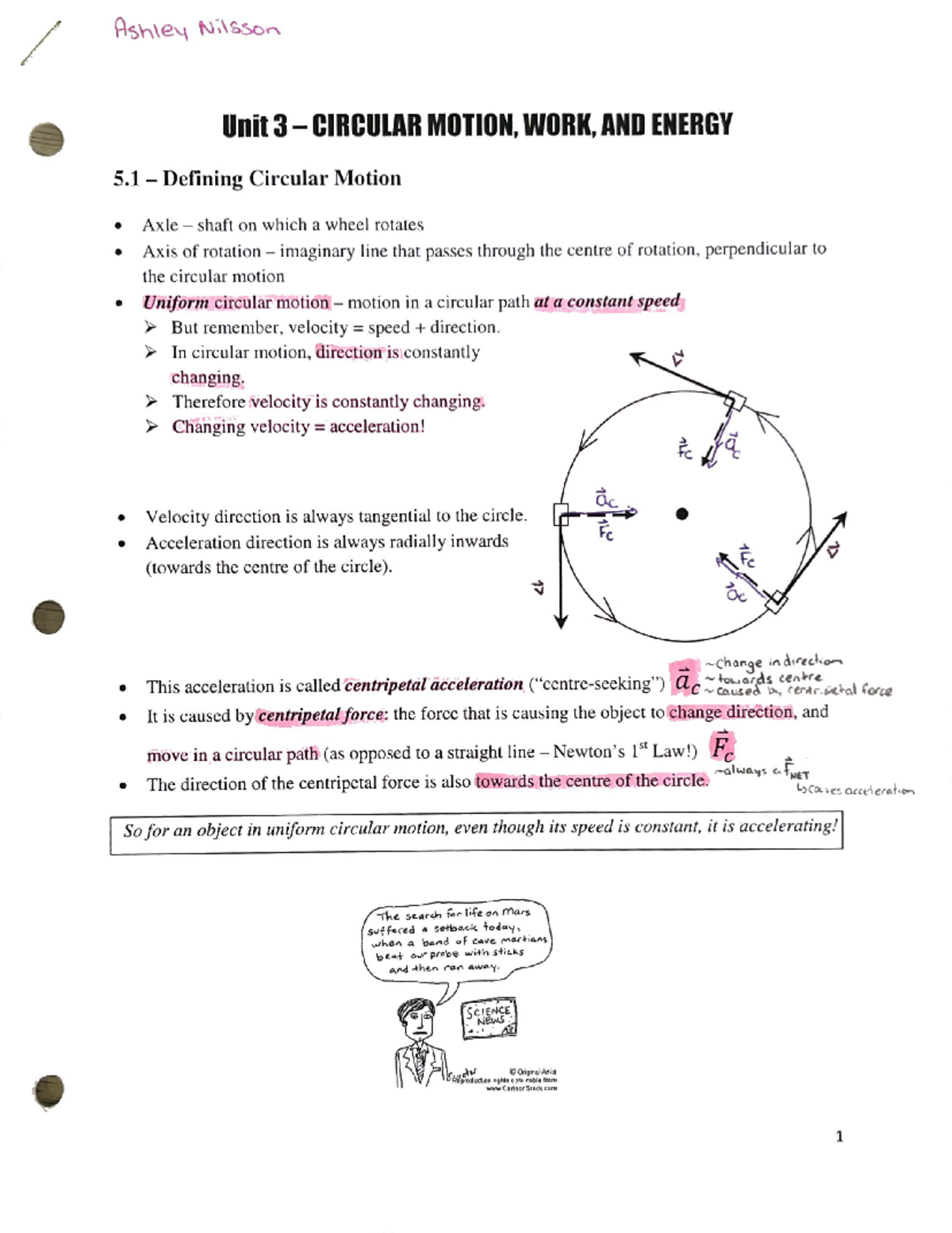 Grade 11 Physics Unit 3- Circular motion, work, and energy - Studocu