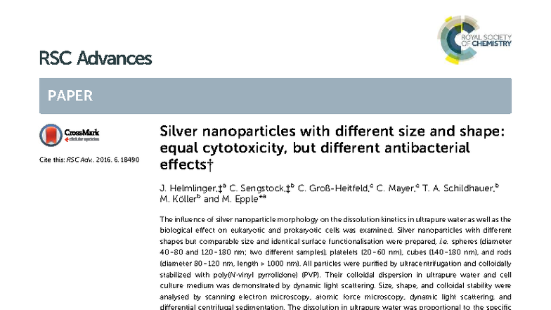 Silver Nanoparticles with Varying Morphologies: Cytotoxicity and ...