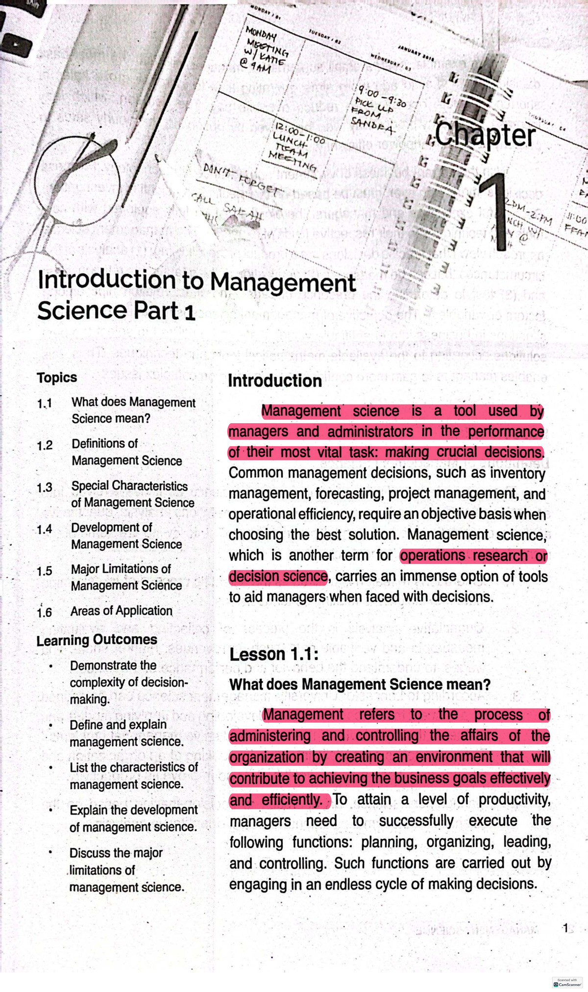 Mansci CS 101: Chapter 1-2 Overview of Management Science Concepts ...