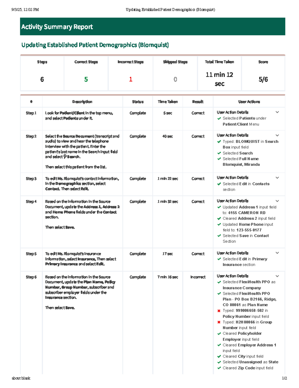 ALH-101L Final Exam: Updating Established Patient Demographics ...