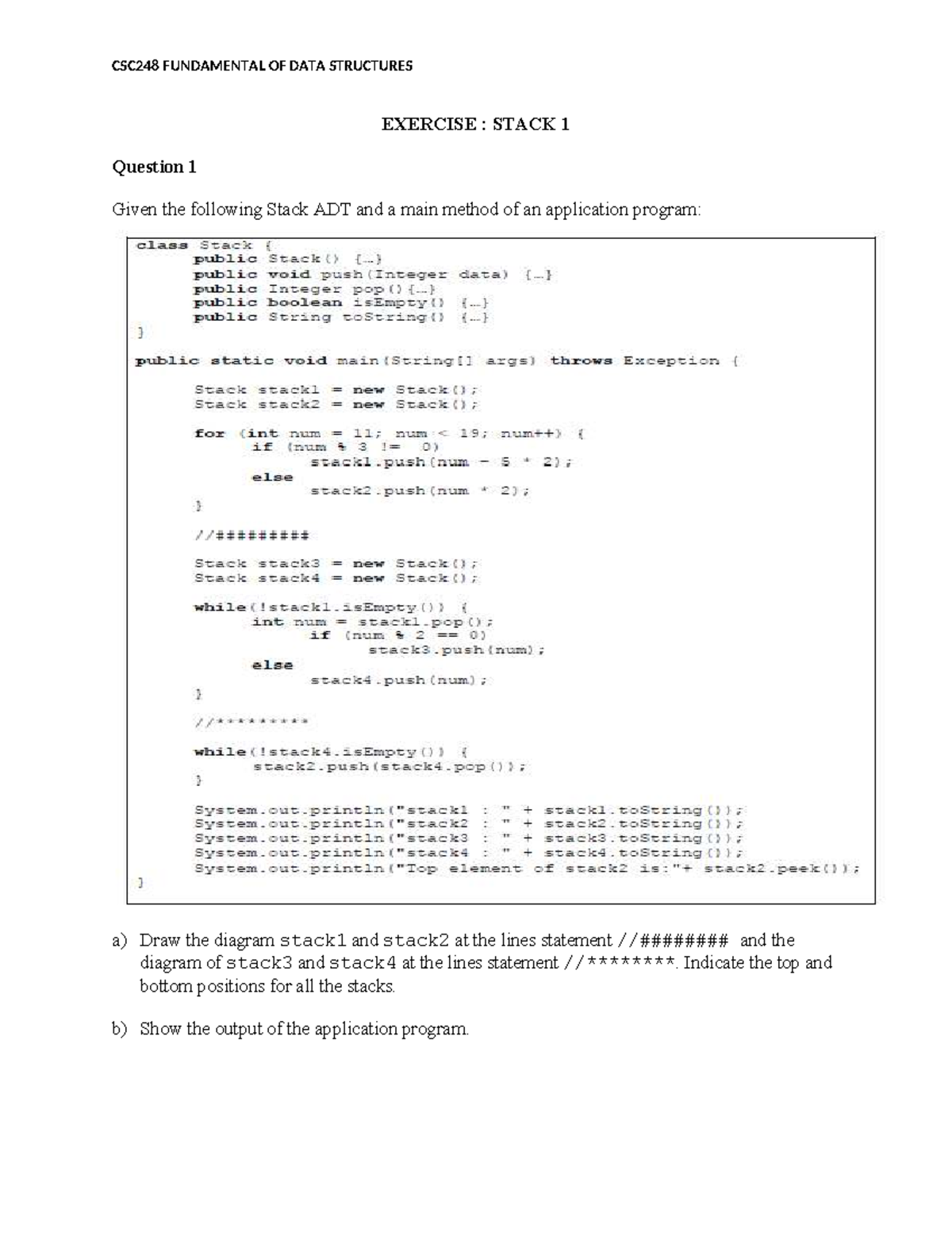 CSC248 Final Exam: Data Structures Exercise on Stacks - Studocu