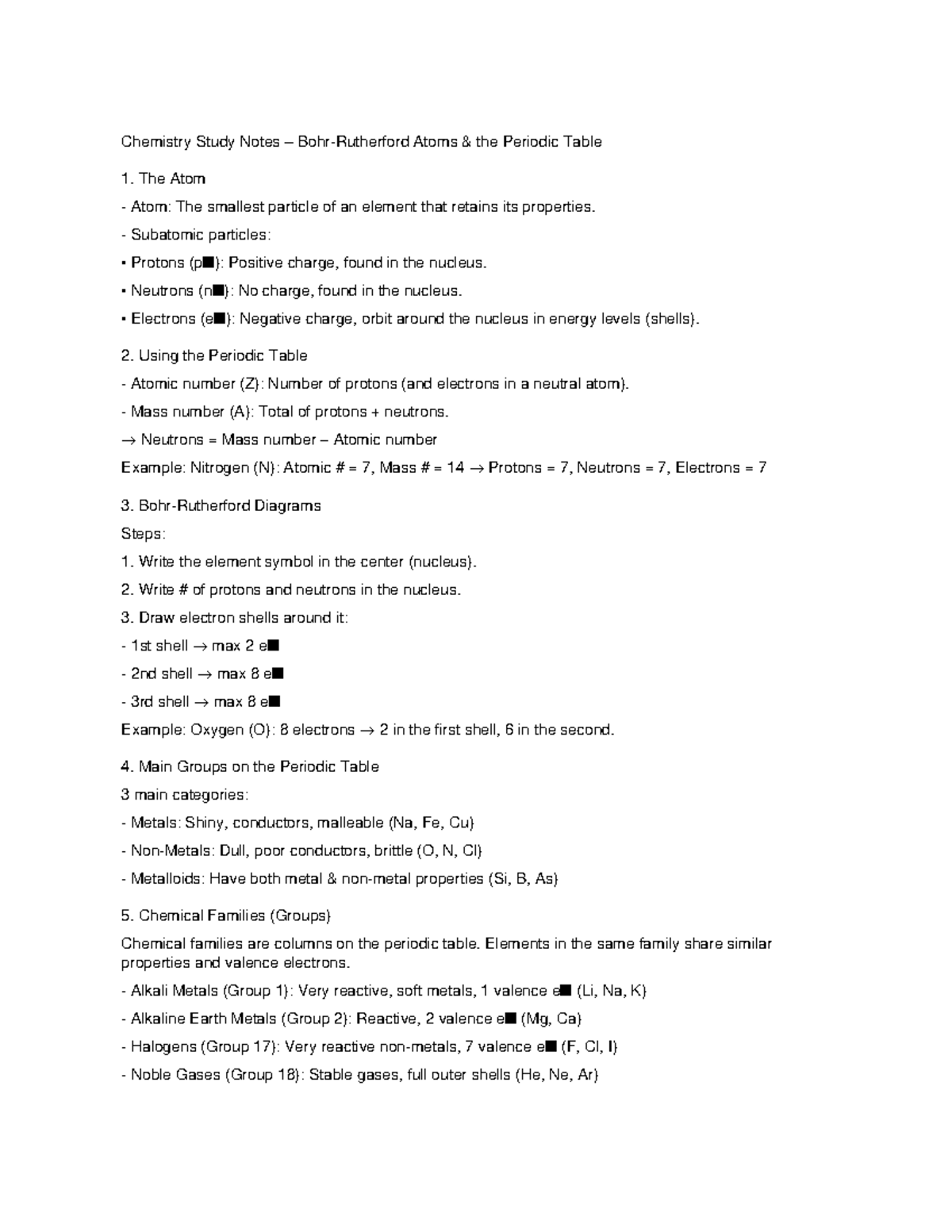 Chemistry Study Notes – Bohr-Rutherford Atoms & Periodic Table - Studocu