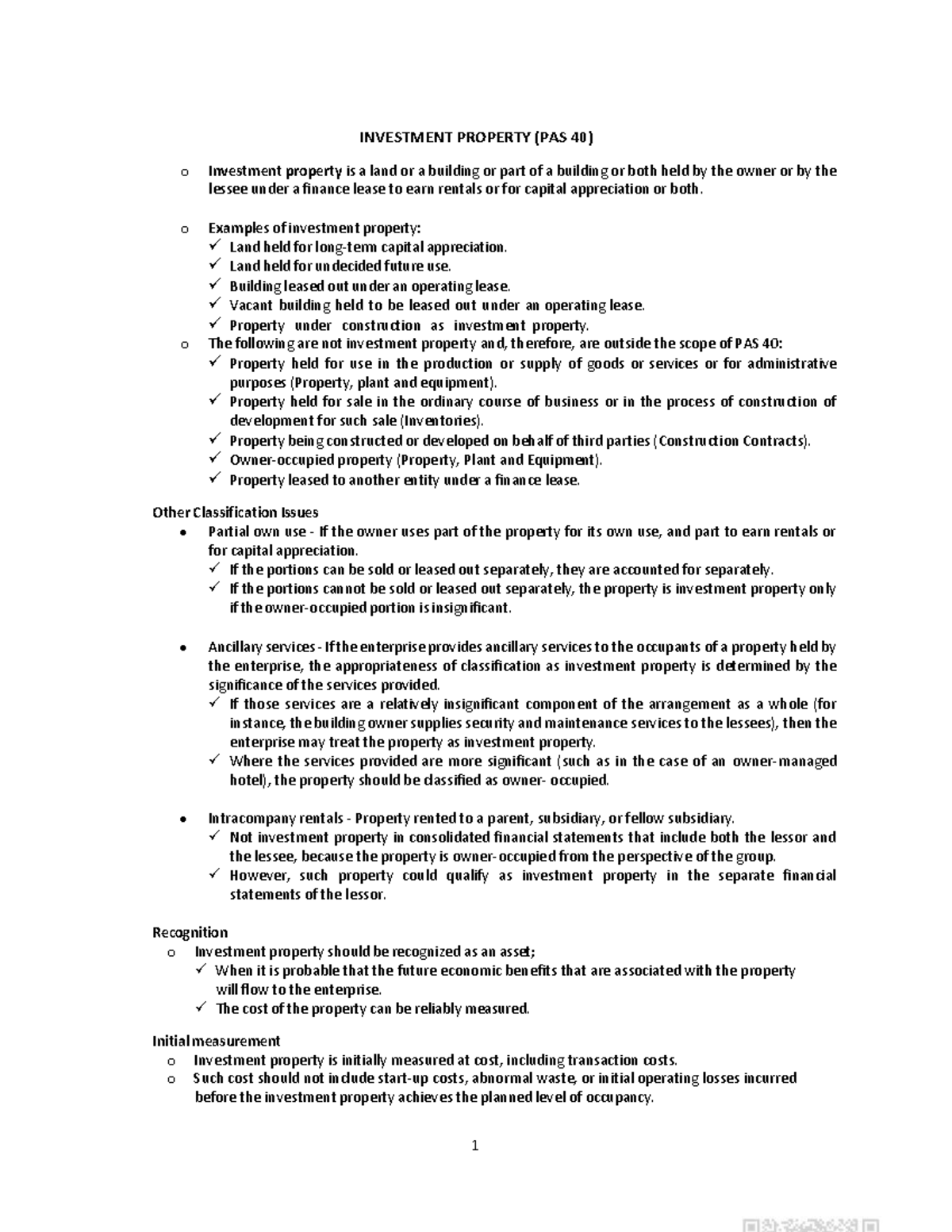 Investment Property Notes (PAS 40) - Key Concepts and Classifications ...