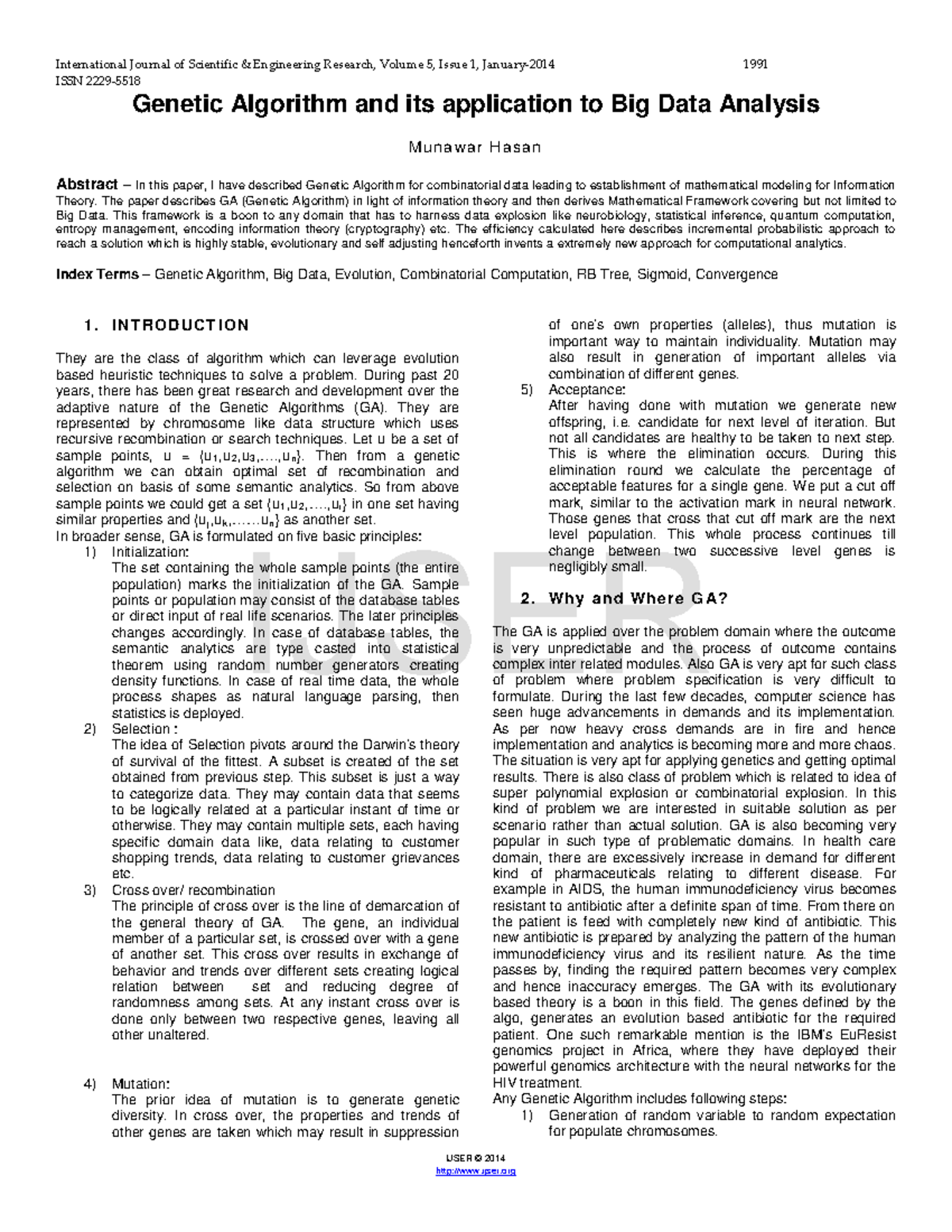 Genetic Algorithm and its application to Big Data Analysis - The paper ...