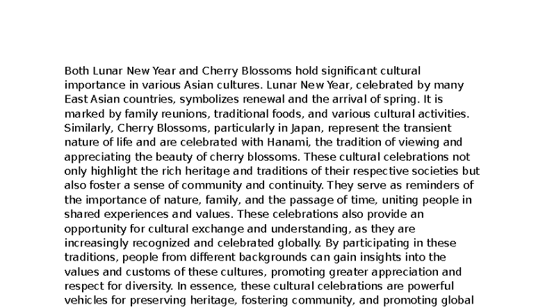 Cultural Significance of Lunar New Year & Cherry Blossoms - Studocu