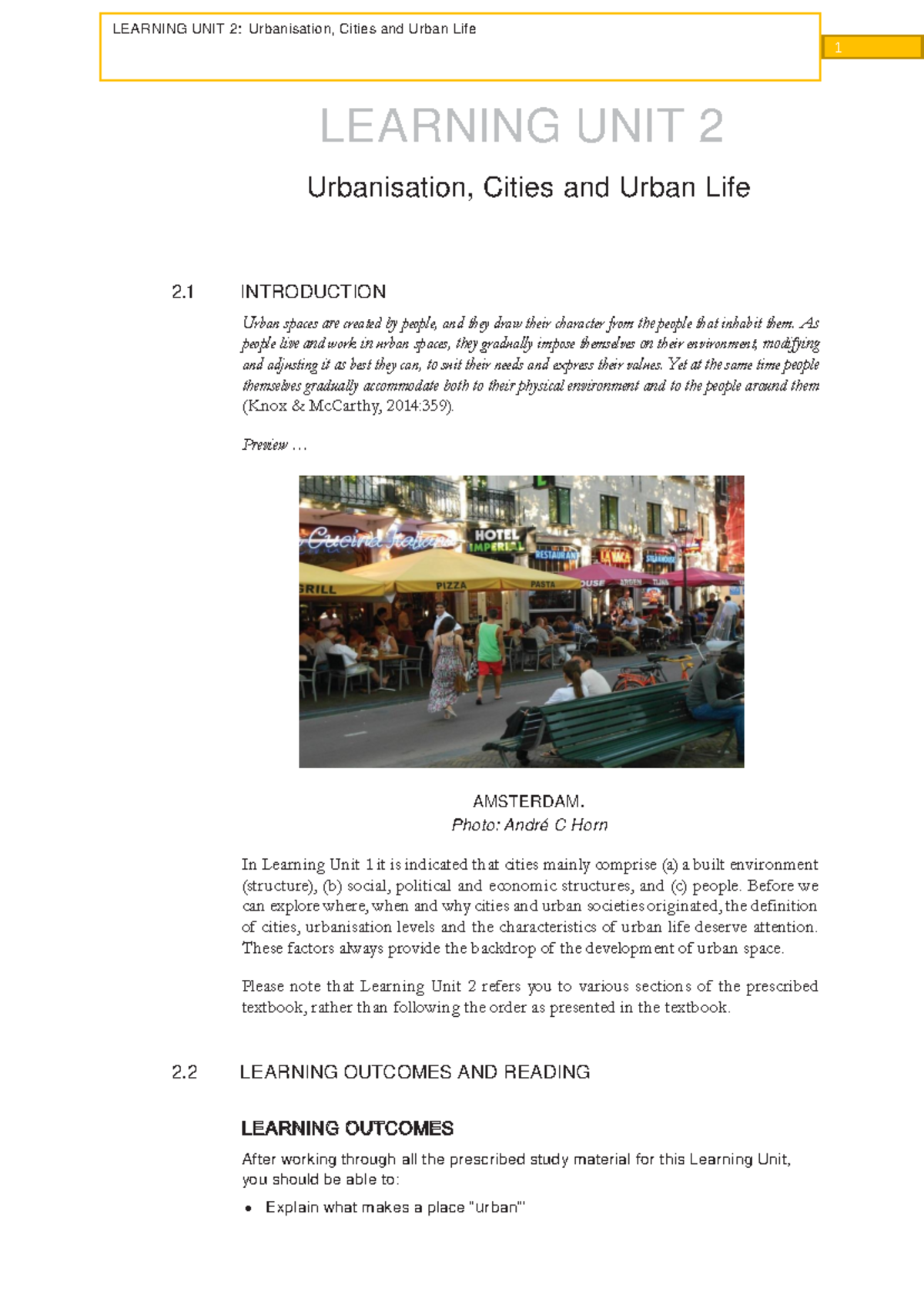Learning Unit 2: Urbanisation, Cities, and Urban Life Overview - Studocu