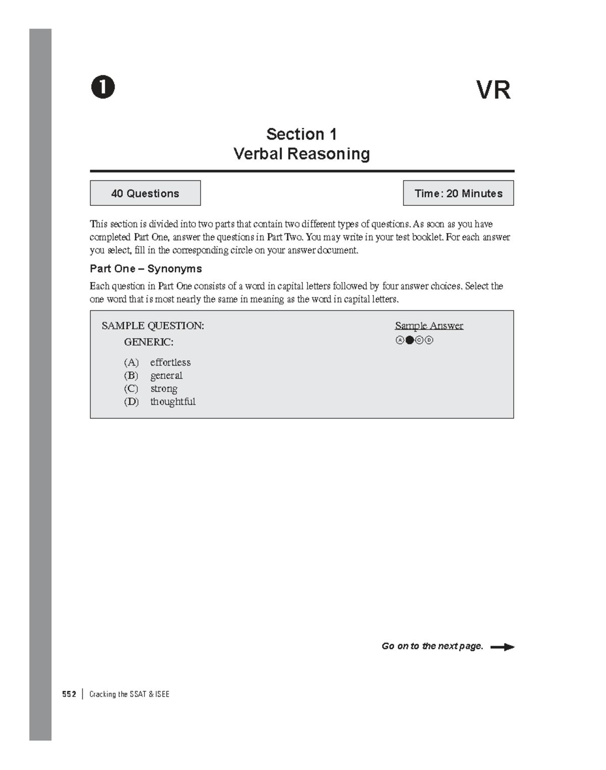 ISEE VR section 1 verbal reasoning practice questions and answers - Studocu