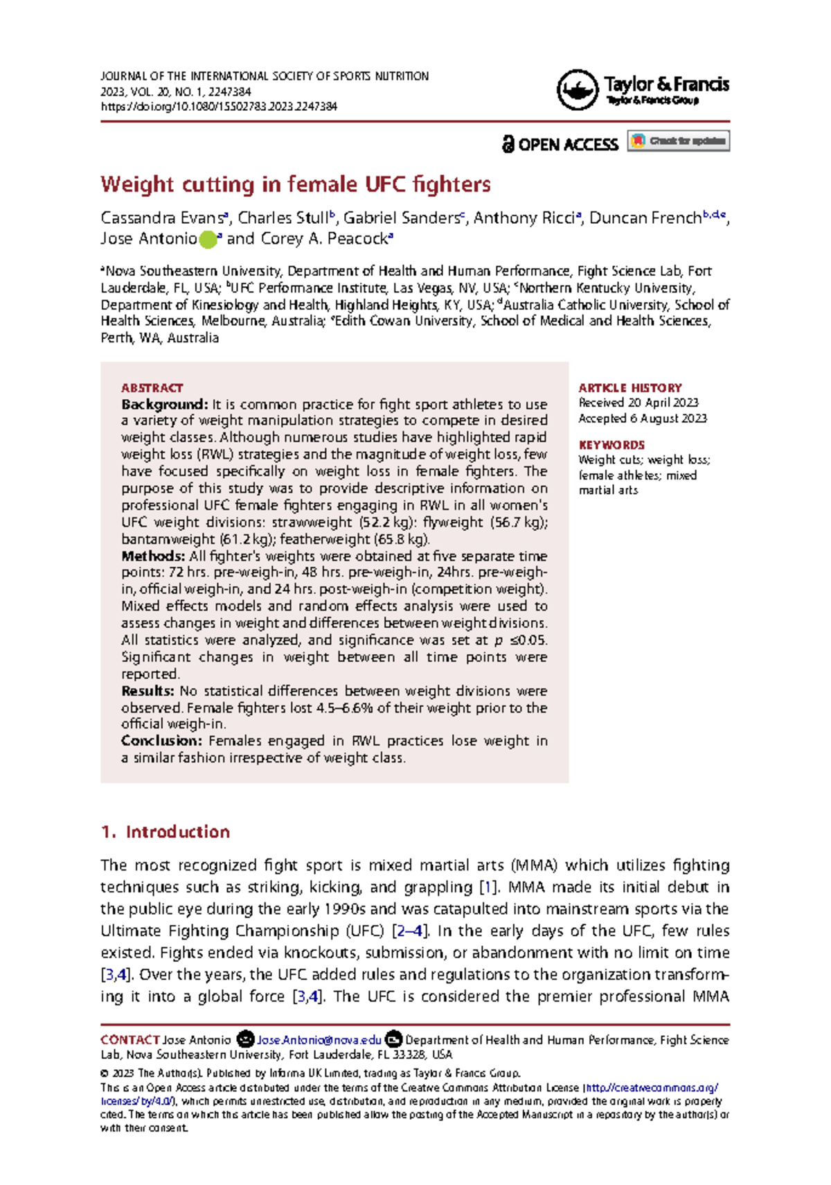 Weight Cutting Strategies in Female UFC Fighters: A Study on RWL - Studocu