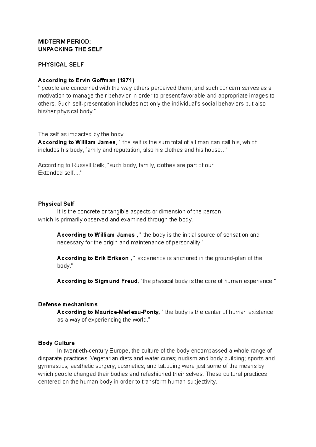 Understanding the Self- Physical Self - MIDTERM PERIOD: UNPACKING THE ...