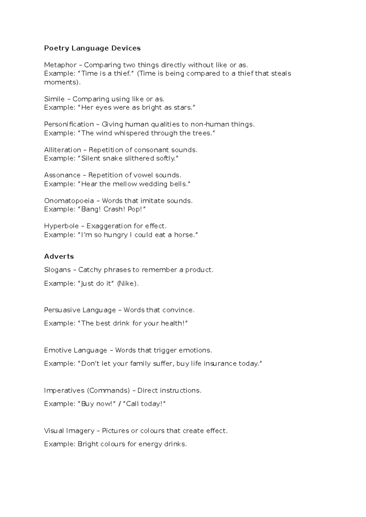 Poetry Language Devices Overview and Examples - Studocu