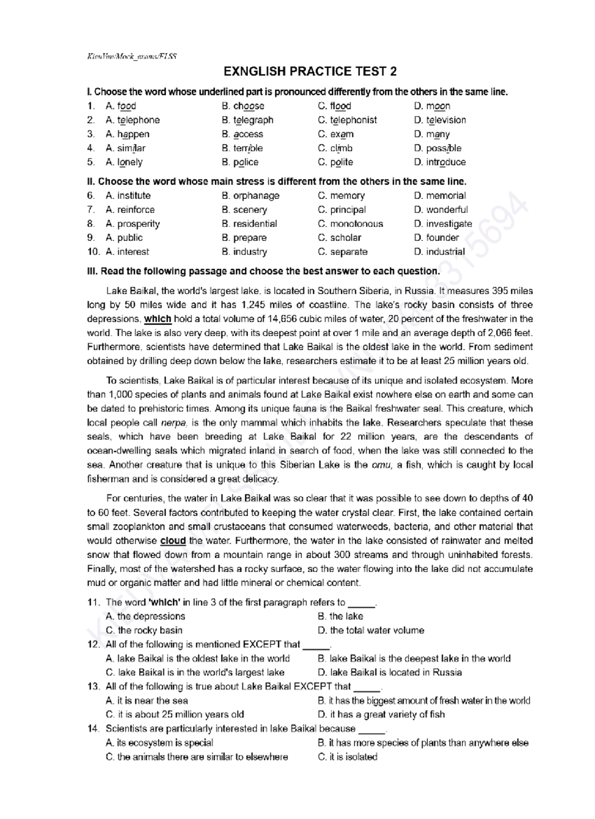 E. English Practice Test 2: Pronunciation & Comprehension - Studocu