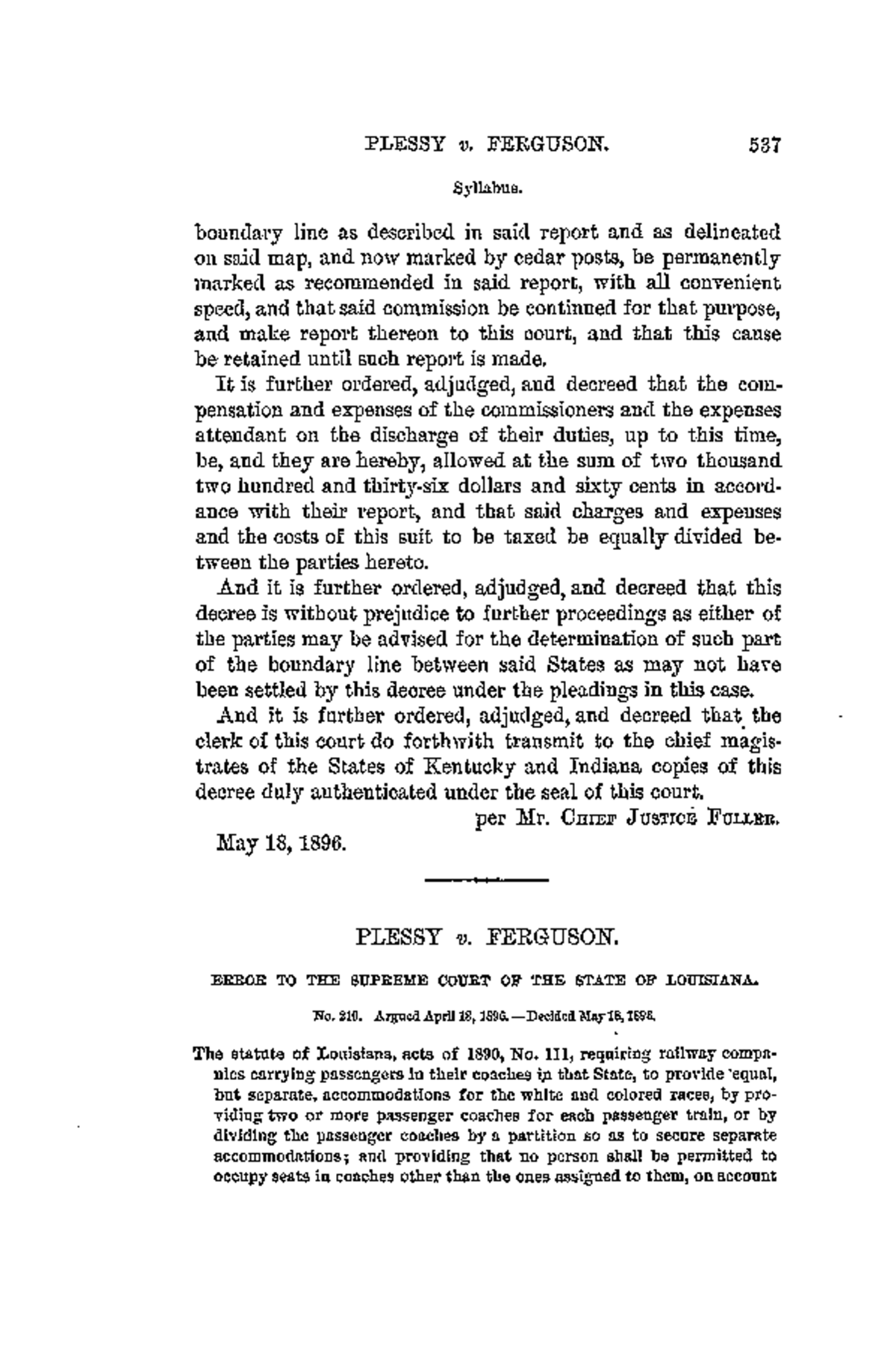 Plessy v. Ferguson: Supreme Court Case Analysis and Syllabus - Studocu