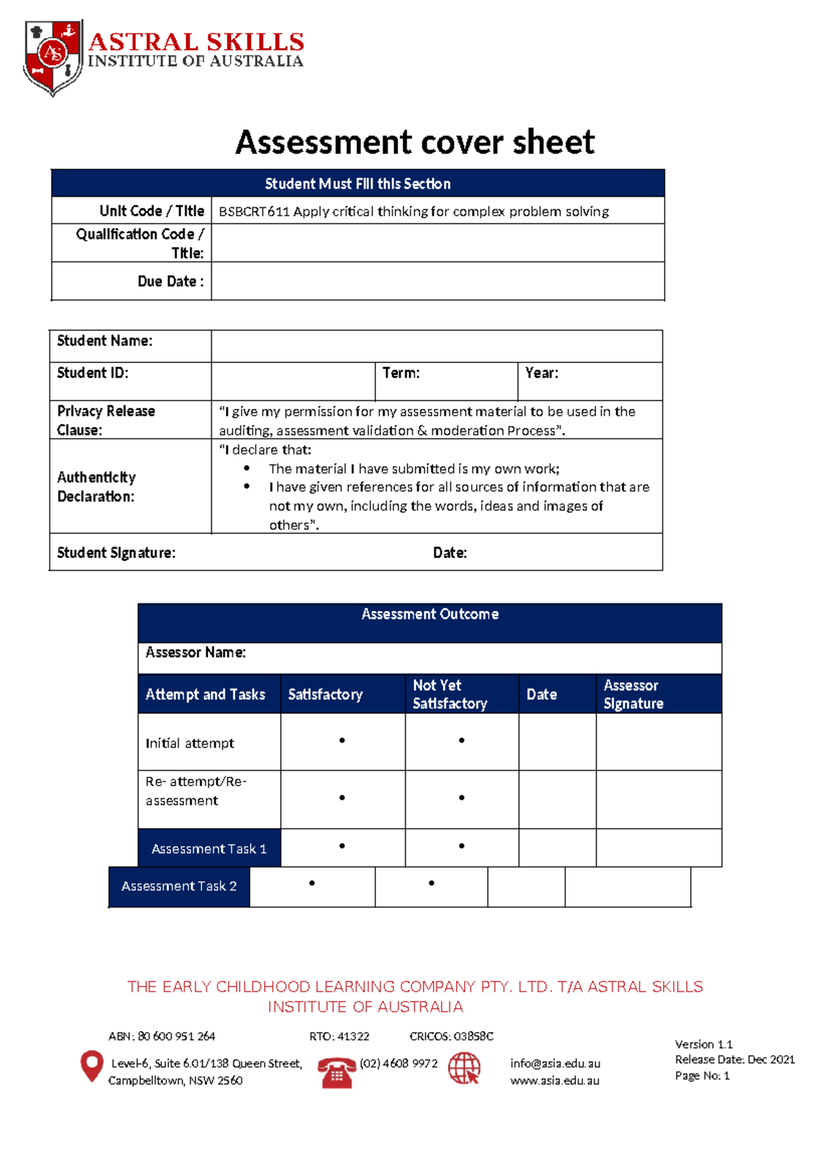 **BSBCRT611 Final Exam Student Assessment Tasks Overview** - Studocu