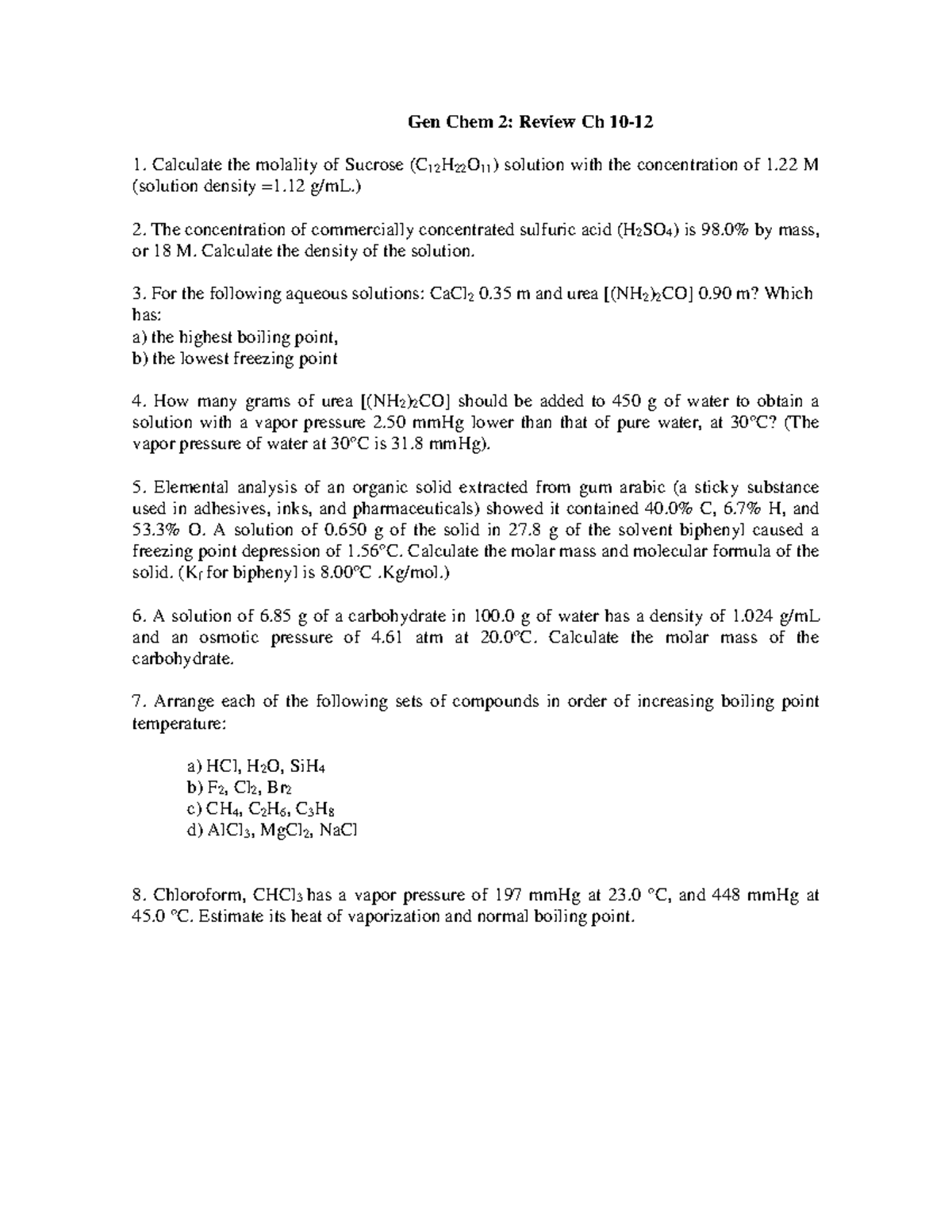 Review Ch 10-12 - Practice questions for Chem 2 exam - Gen Chem 2 ...