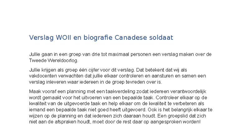 Verslag WOII en Biografie van een Canadese Soldaat - Studeersnel