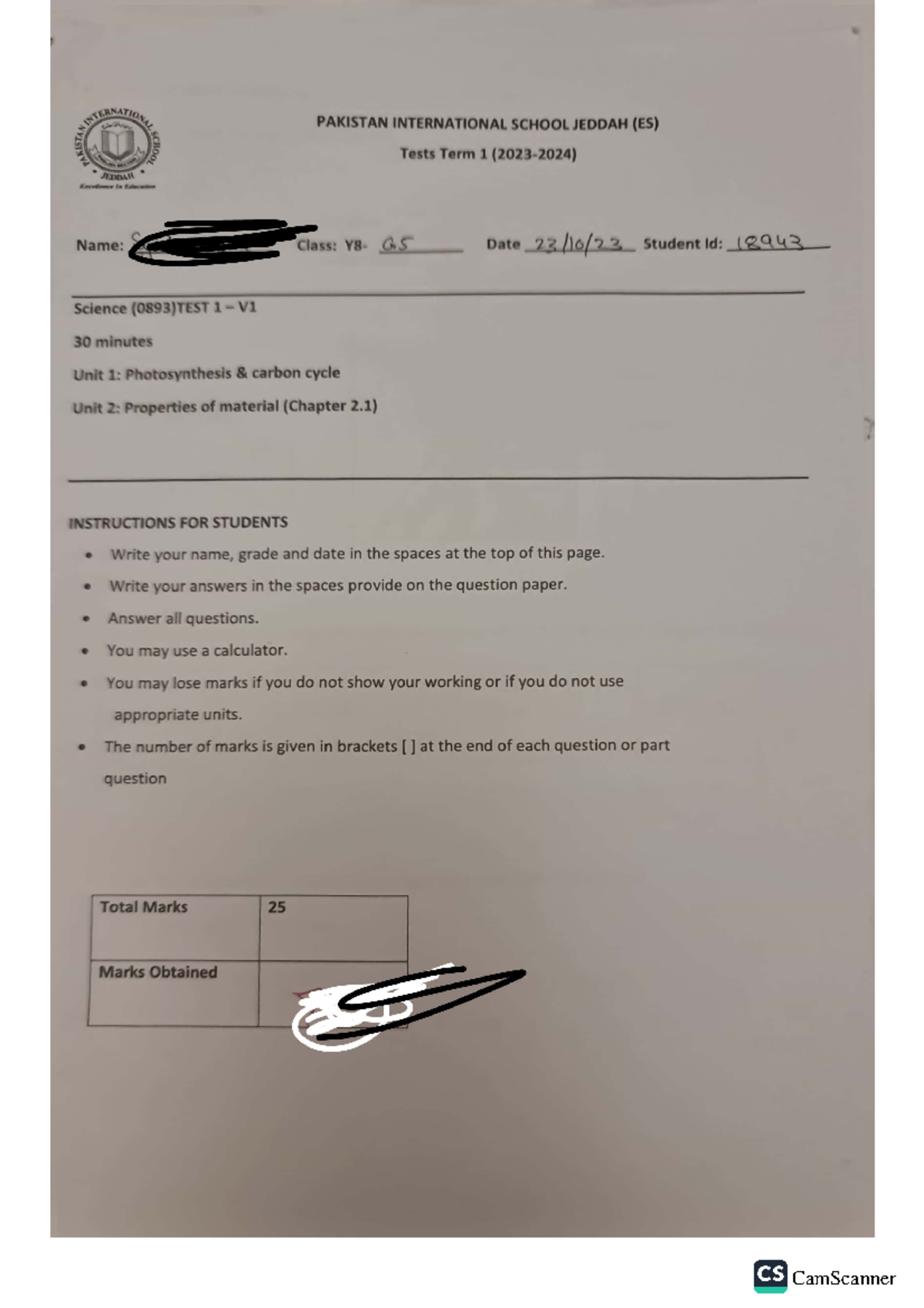 Y8 Science Test 1and CW HW - INTERNATIONAL SCHOOL PAKISTAN ...