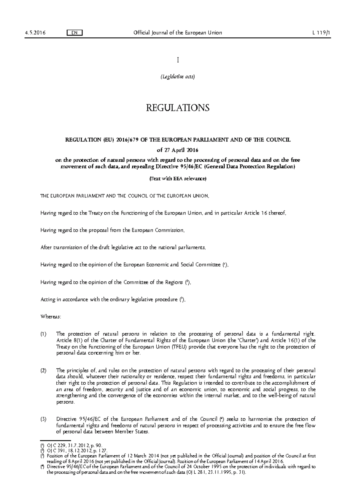 GDPR Regulation (EU) 2016/679: Comprehensive Document Overview - Studocu