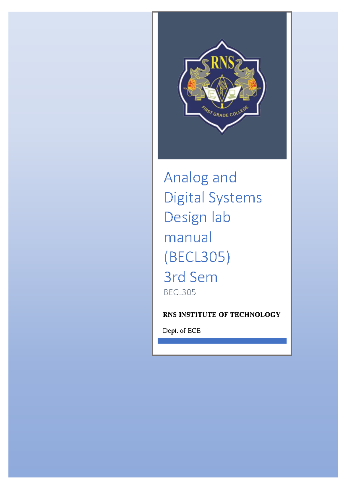 ADSD Lab manual 23 11 - Analog and Digital Systems Design lab manual (BECL305) 3rd Sem ...