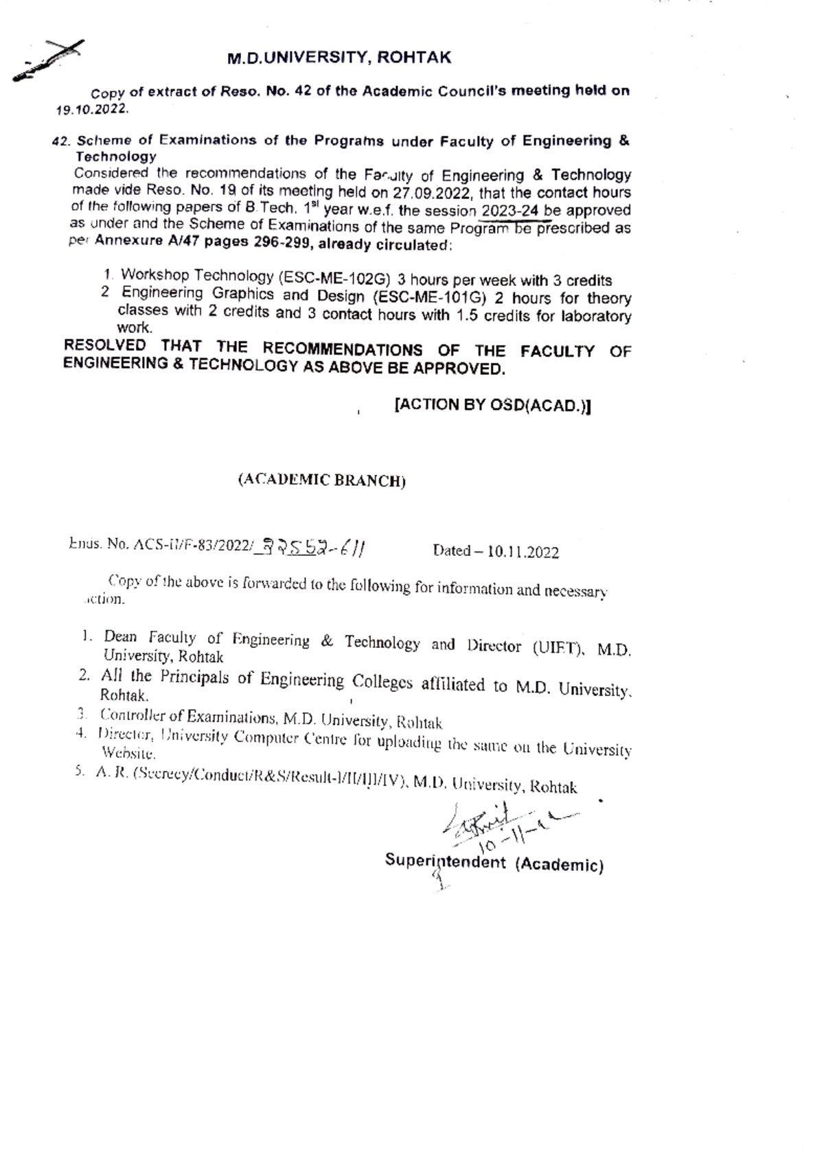 University Scheme from 2023-24 - M.D, ROHTAK Copy of extract of Reso ...