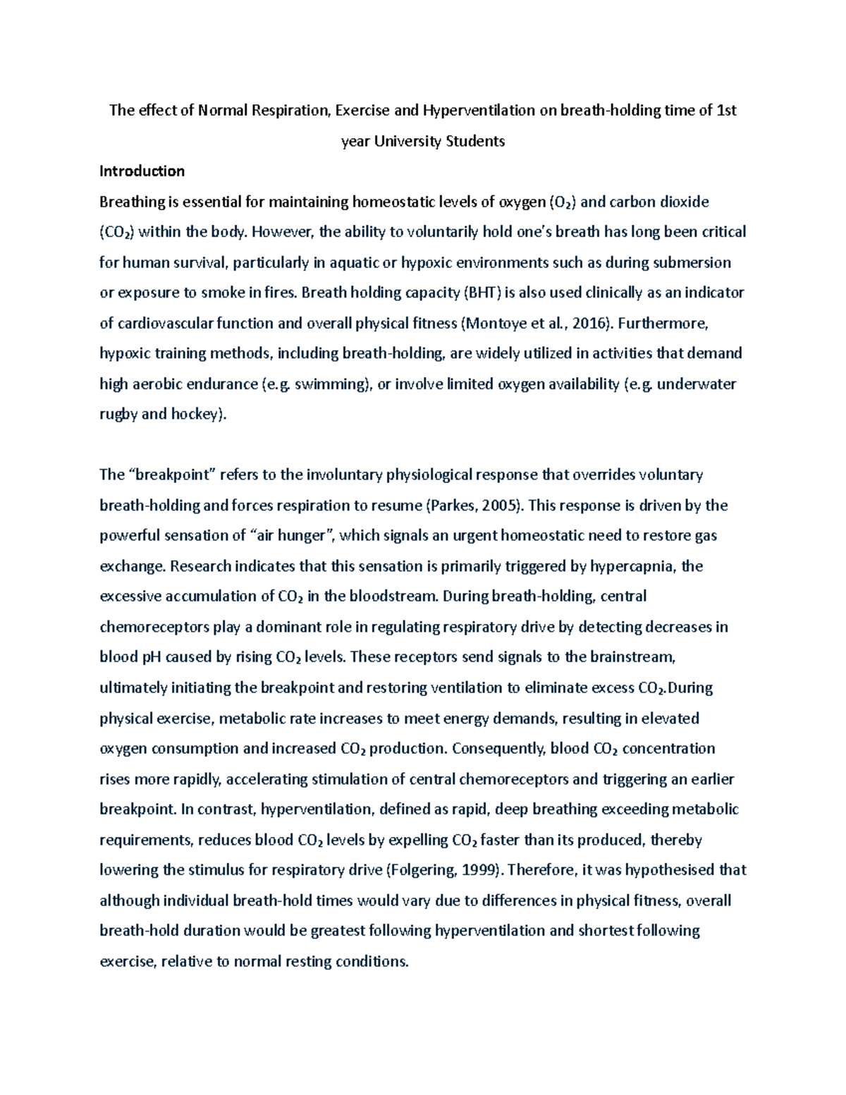 BIOL1008 Research Report: Impact of Respiration Types on Breath Holding ...