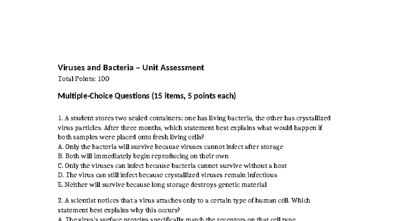 2025 Quiz 3 - 7th Grade Viruses and Bacteria Assessment - Studocu