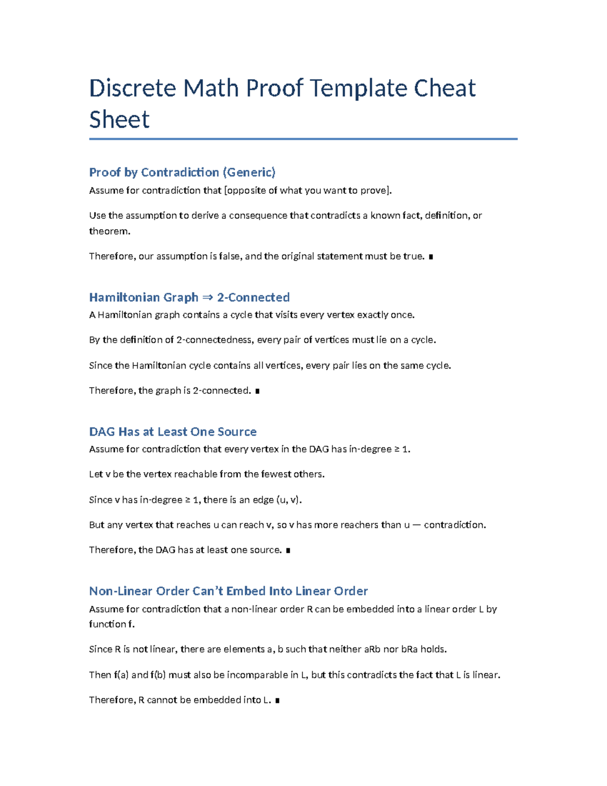 Discrete Math Proof Cheat Sheet: Contradiction & Hamiltonian Graphs ...