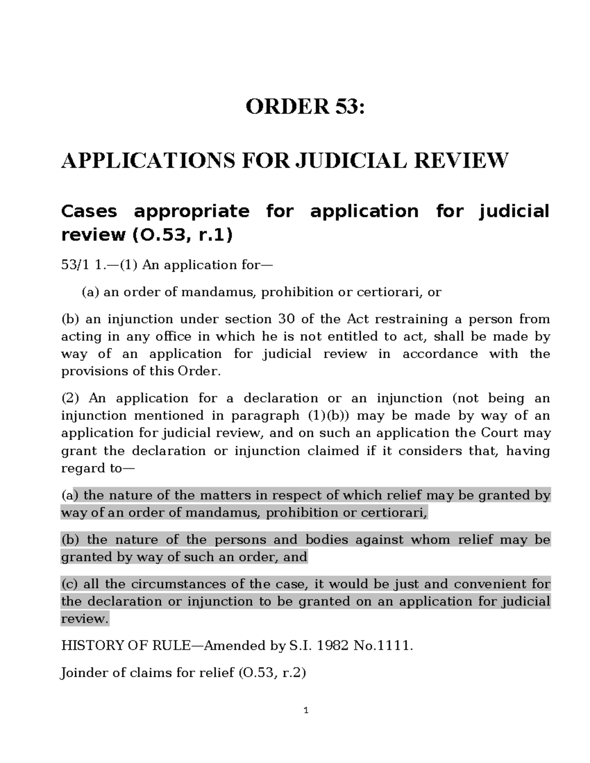 Order 53: Judicial Review Applications and Procedures Explained - Studocu