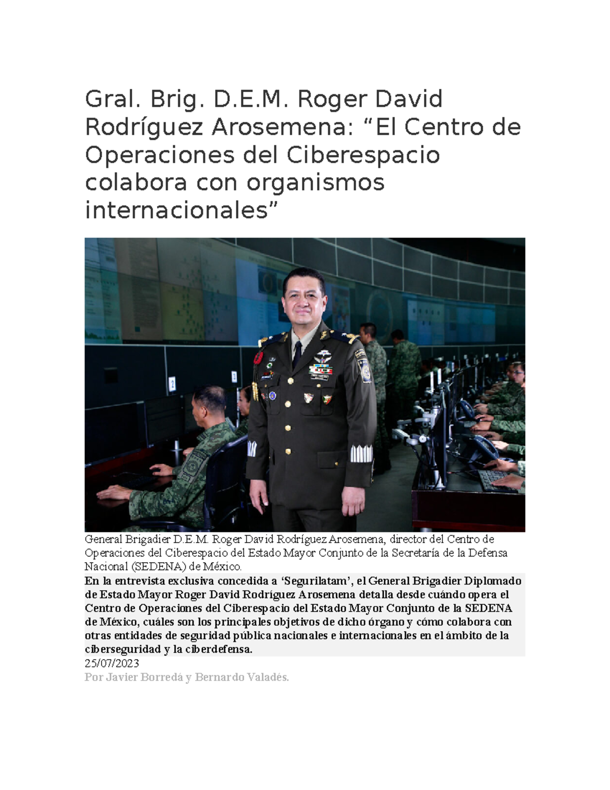 COC - CENTRO DE OPERACIONES DEL CIBER ESPACIO - Gral. Brig. D.E. Roger ...