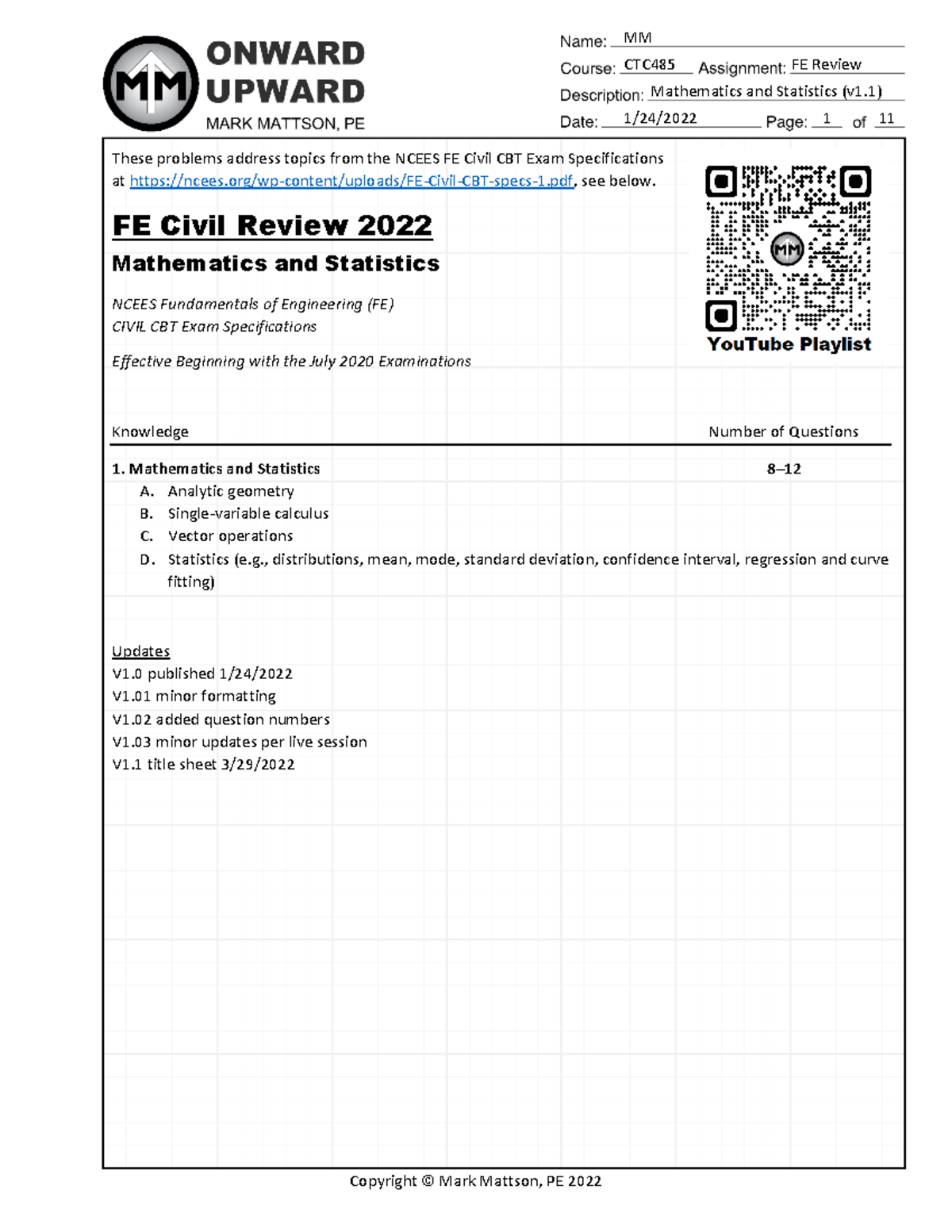 CTC485 FE Civil - Mathematics & Statistics Review 2022 Final Notes ...