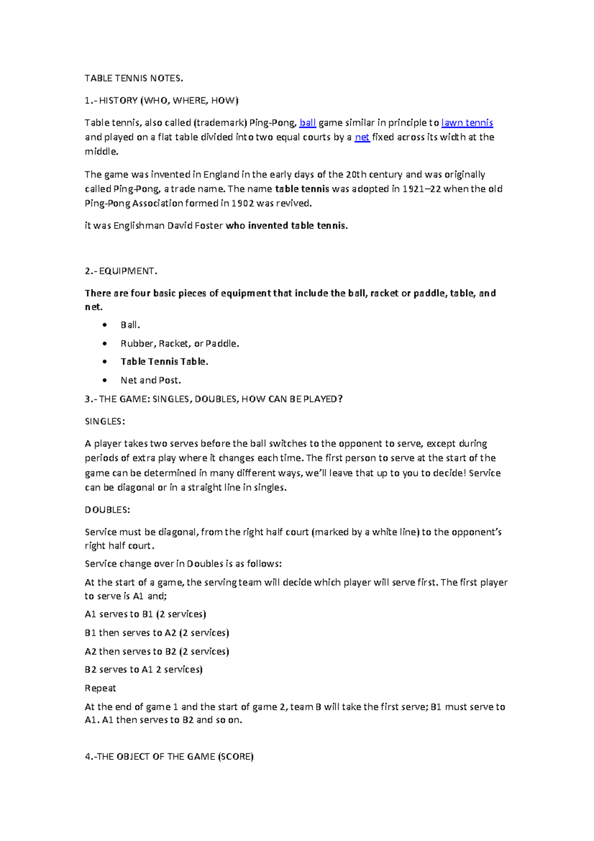 Table Tennis Notes - Guide - TABLE TENNIS NOTES. 1.- HISTORY (WHO ...