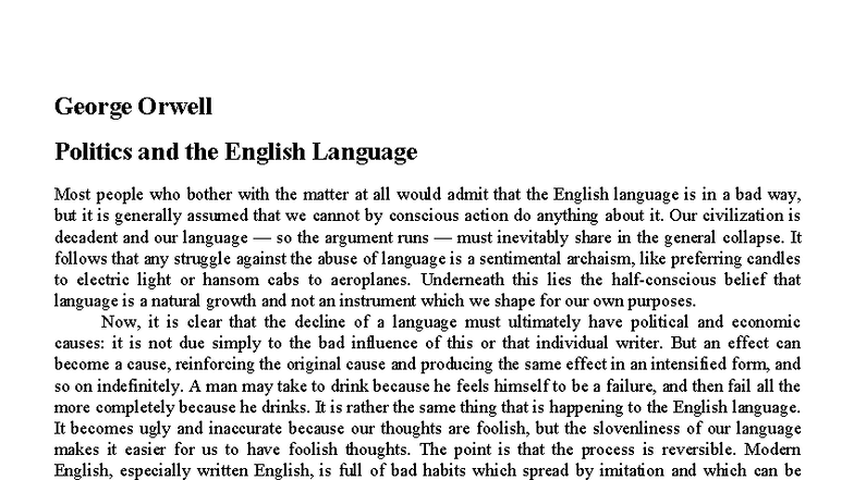 Critical Analysis of "Politics and the English Language" (ENG101) - Studocu