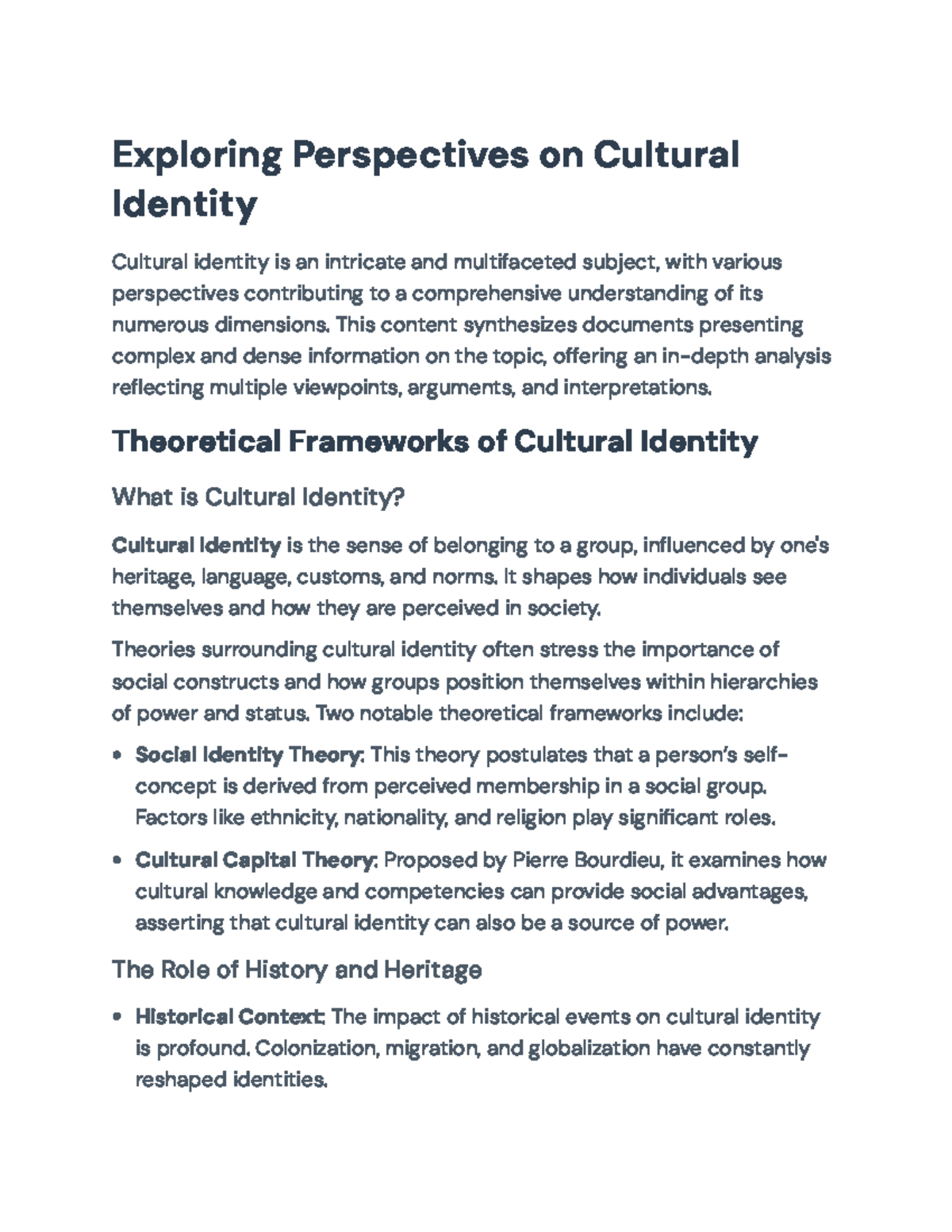 Cultural Identity Theories: Frameworks and Modern Insights - Studocu