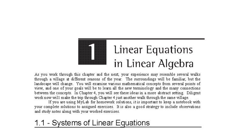Chapter 1: Linear Equations in Linear Algebra Study Guide - Studocu