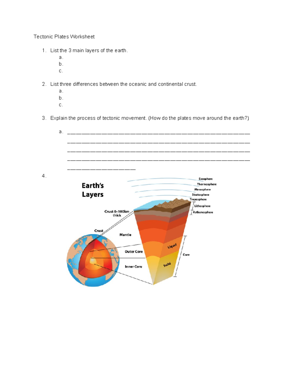 Tectonic Plates Worksheet: Understanding Earth's Layers & Movements ...
