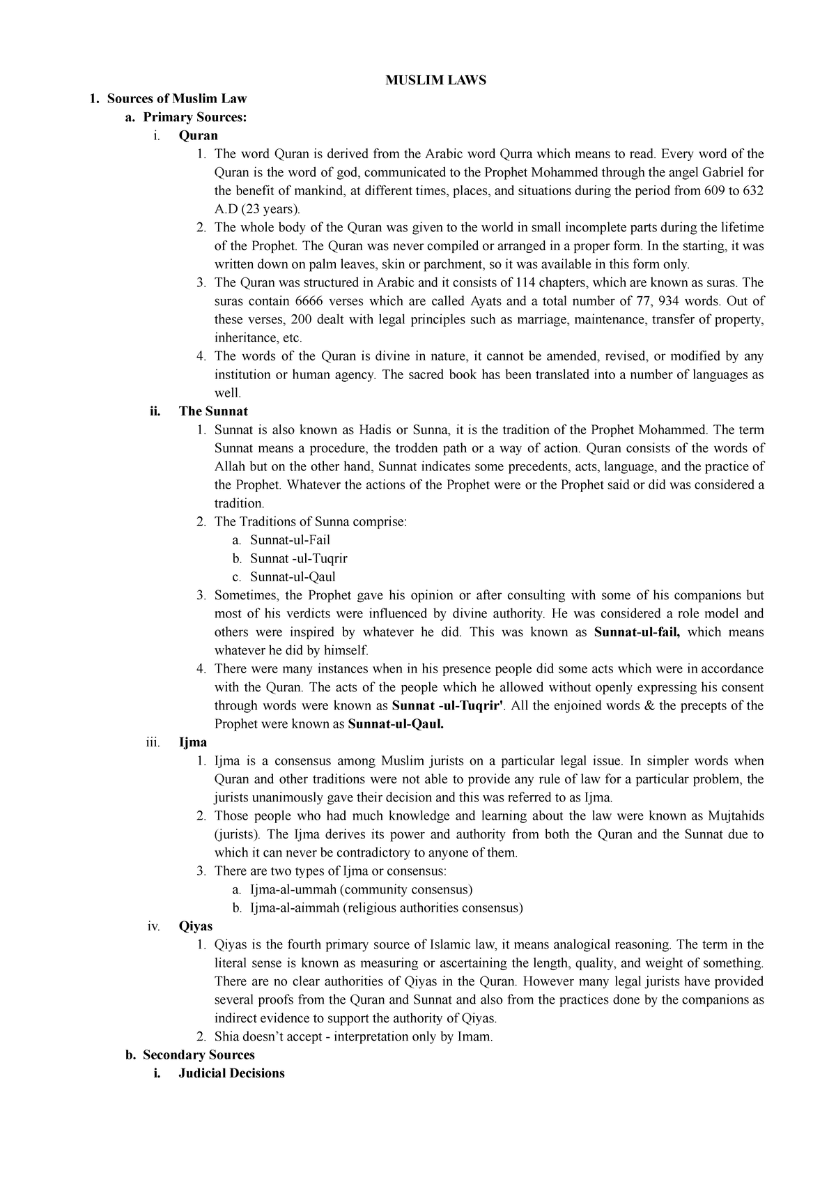 MUSLIM LAWS 1: Primary and Secondary Sources of Islamic Jurisprudence ...