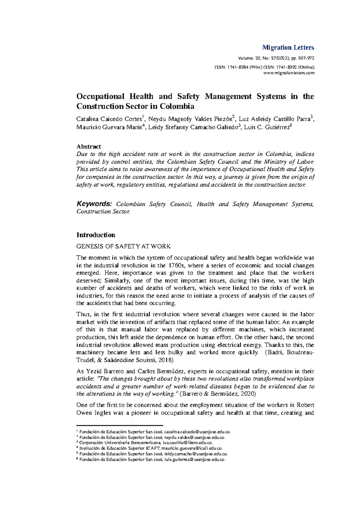 Occupational Health & Safety Management in Colombia's Construction ...