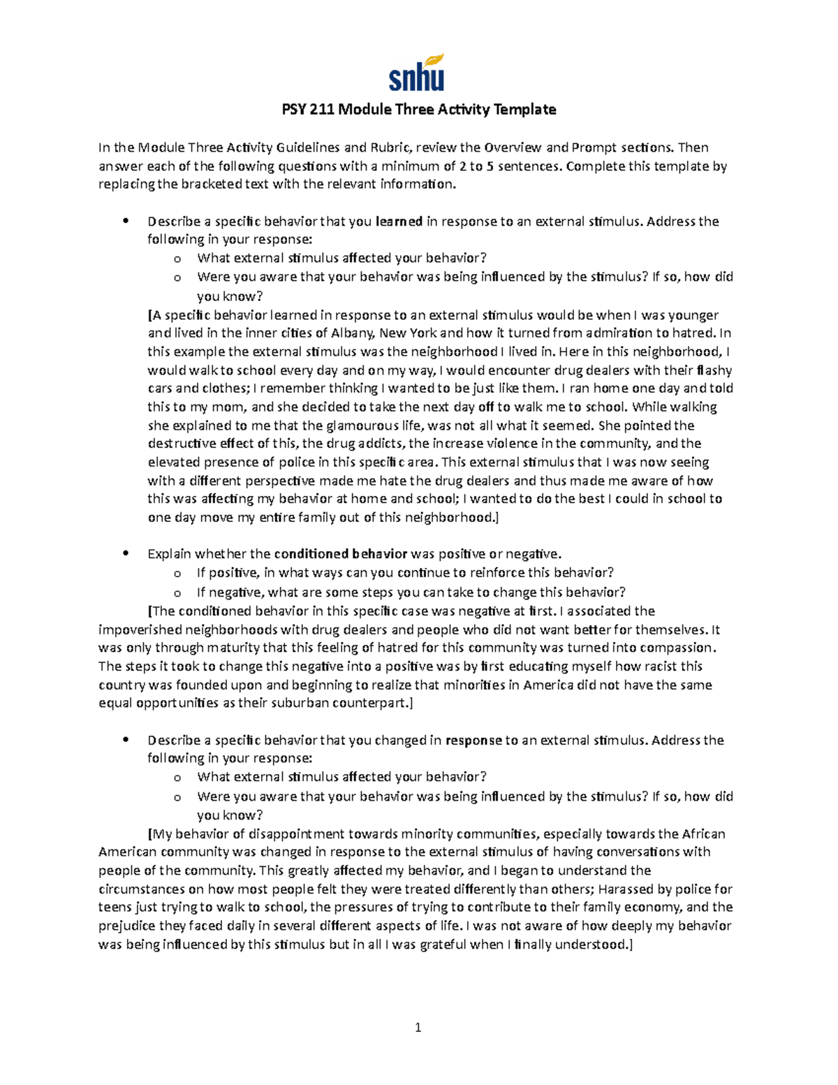 PSY 211 Module Three Activity Template - Then answer each of the ...