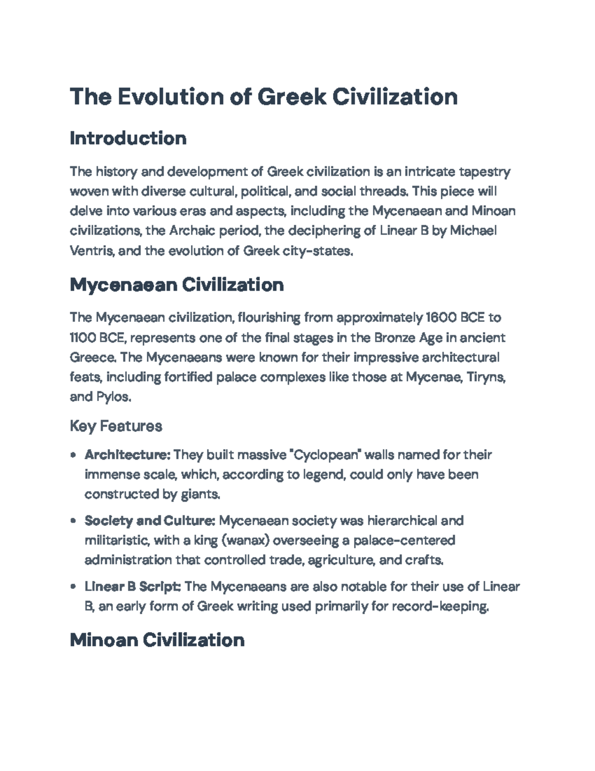 The Evolution of Greek Civilization: From Mycenaean to City-States ...
