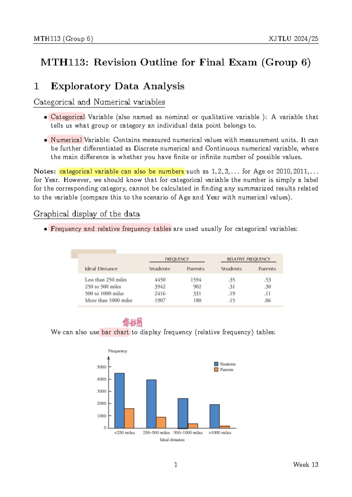 MTH113 (Group 6) XJTLU: Final Exam Revision Notes on Statistics - Studocu