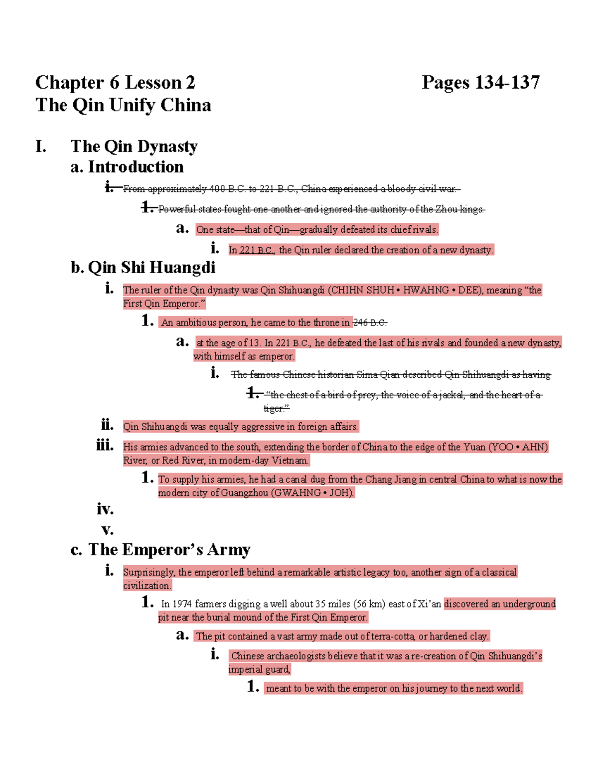 Chapter 6 Lesson 2 (Pages 134-137) - The Qin's Unification of China ...