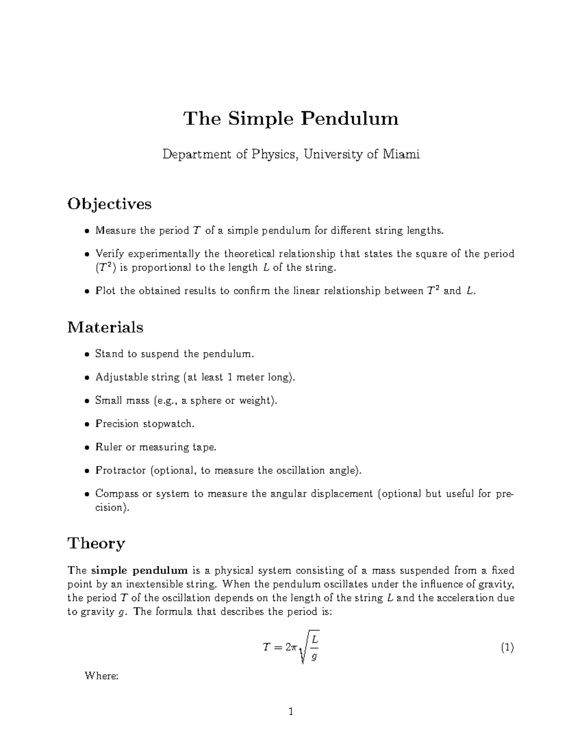 Experimental Verification of Simple Pendulum Motion - PHYS101 - Studocu